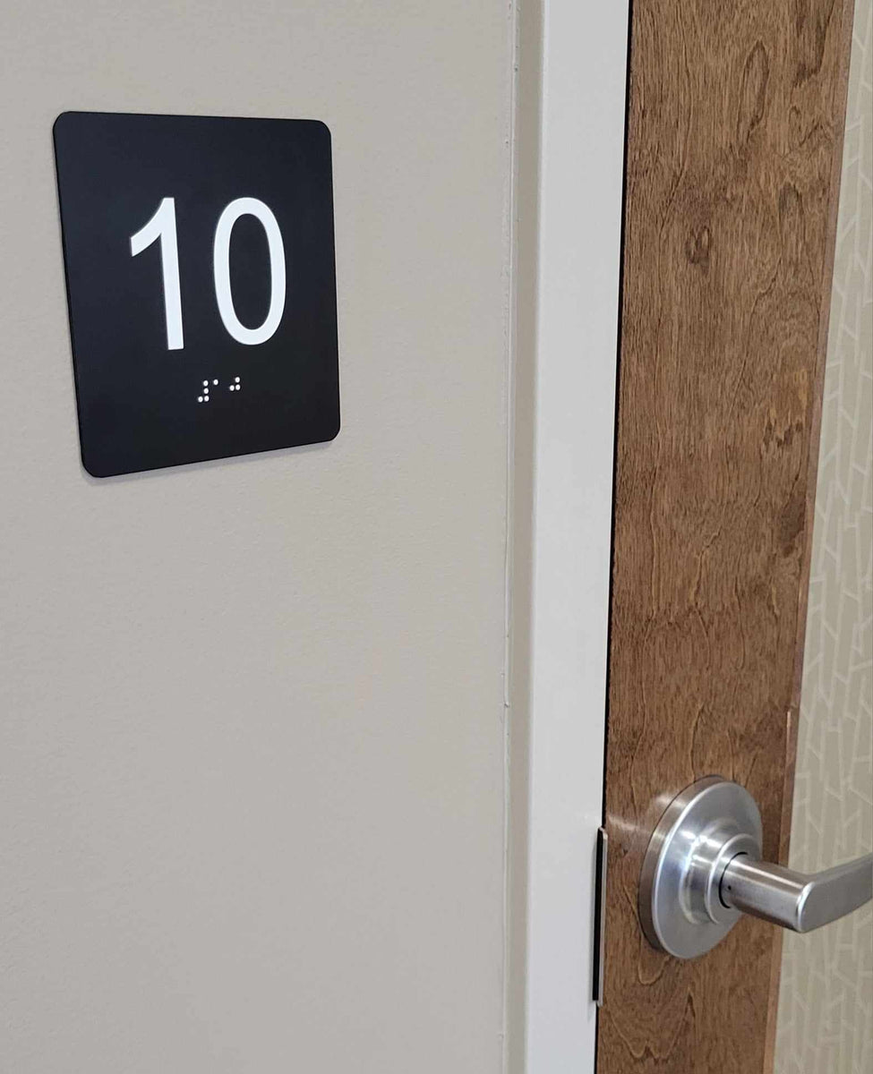 ADA Room Number Sign with Braille - 4" x 4" - Pack of 5 - NapADASigns.com
