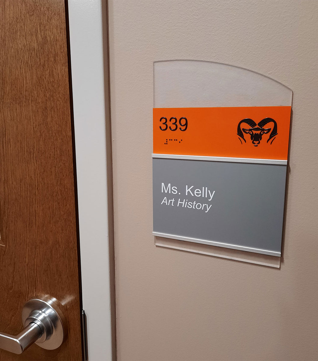 ADA Custom Room Name Sign with Braille and Logo - NapADASigns.com