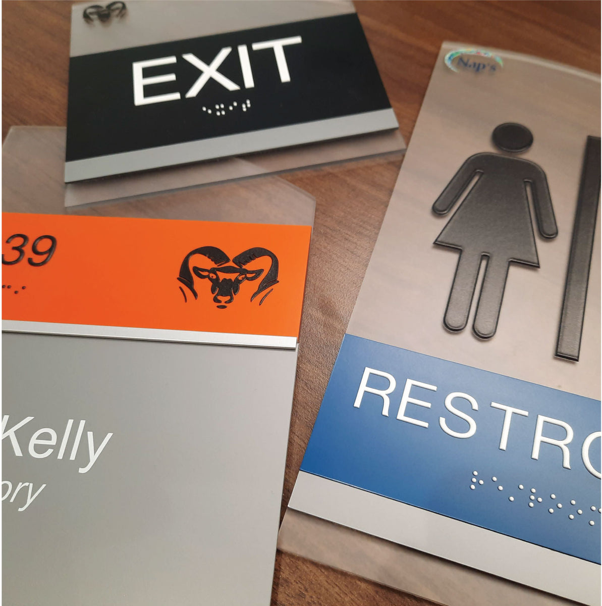 ADA Custom Room Name/Number Sign with Braille and Logo - NapADASigns.com
